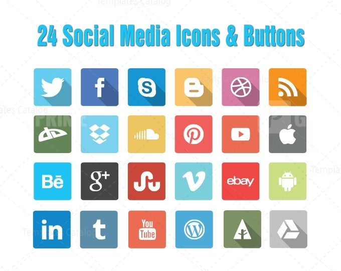 24 Social Media Icons Buttons - Graphic Prime | Graphic Design Templates