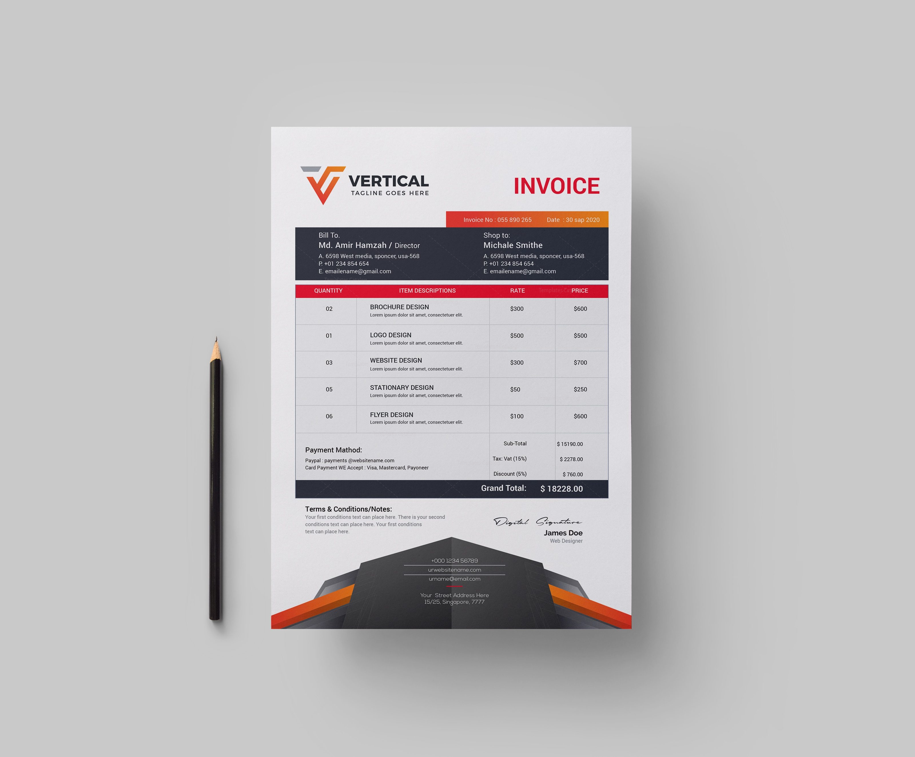 Vertical Professional Corporate Invoice Template - Graphic Prime ...