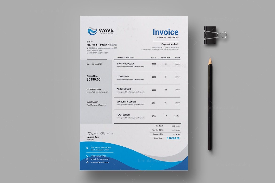 Wave Professional Invoice Design Template - Graphic Prime | Graphic ...